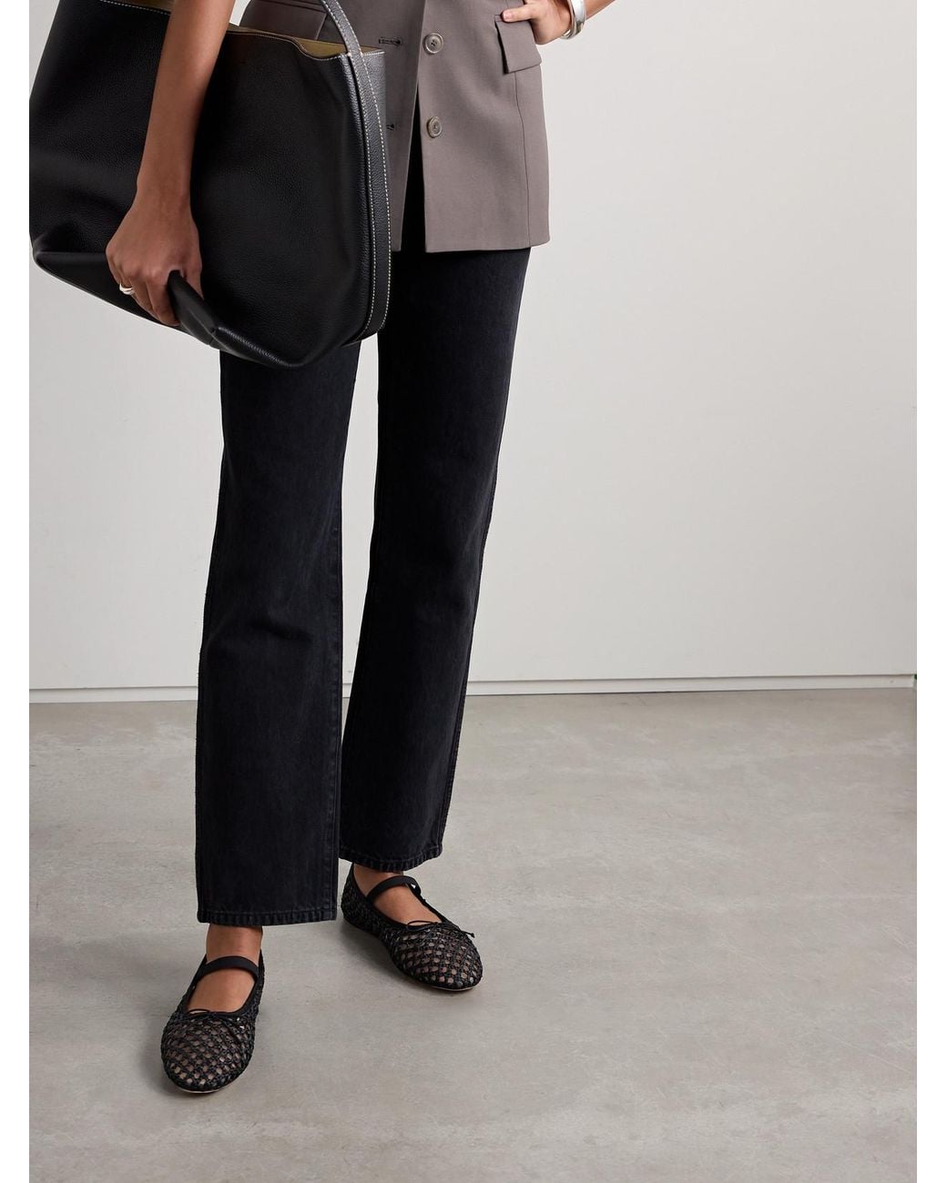 Loeffler Randall Leonie Grosgrain-Trimmed Raffia Mary Jane Ballet Flats ...