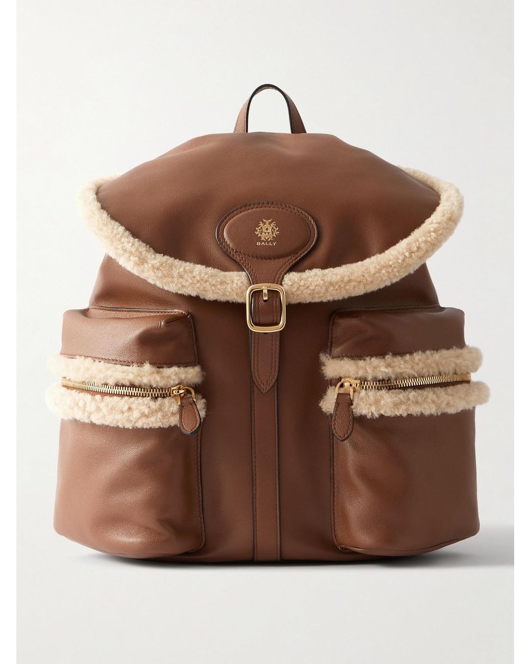 Bally Shearling-Trimmed Leather Backpack in Brown | Lyst