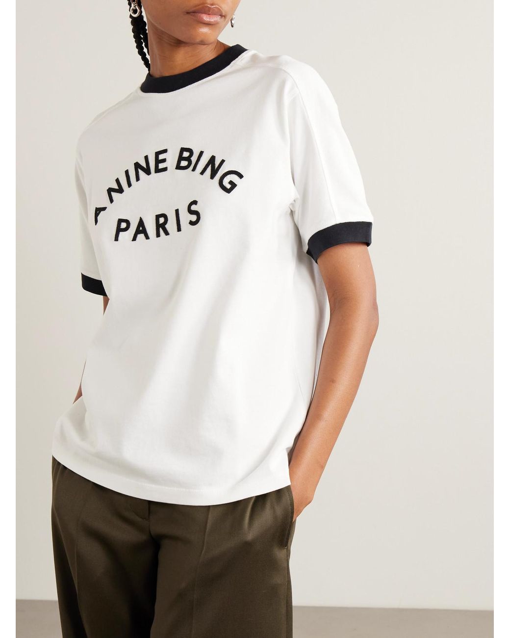 Anine Bing Jaylin Appliquéd Cotton-Jersey T-Shirt in Natural | Lyst