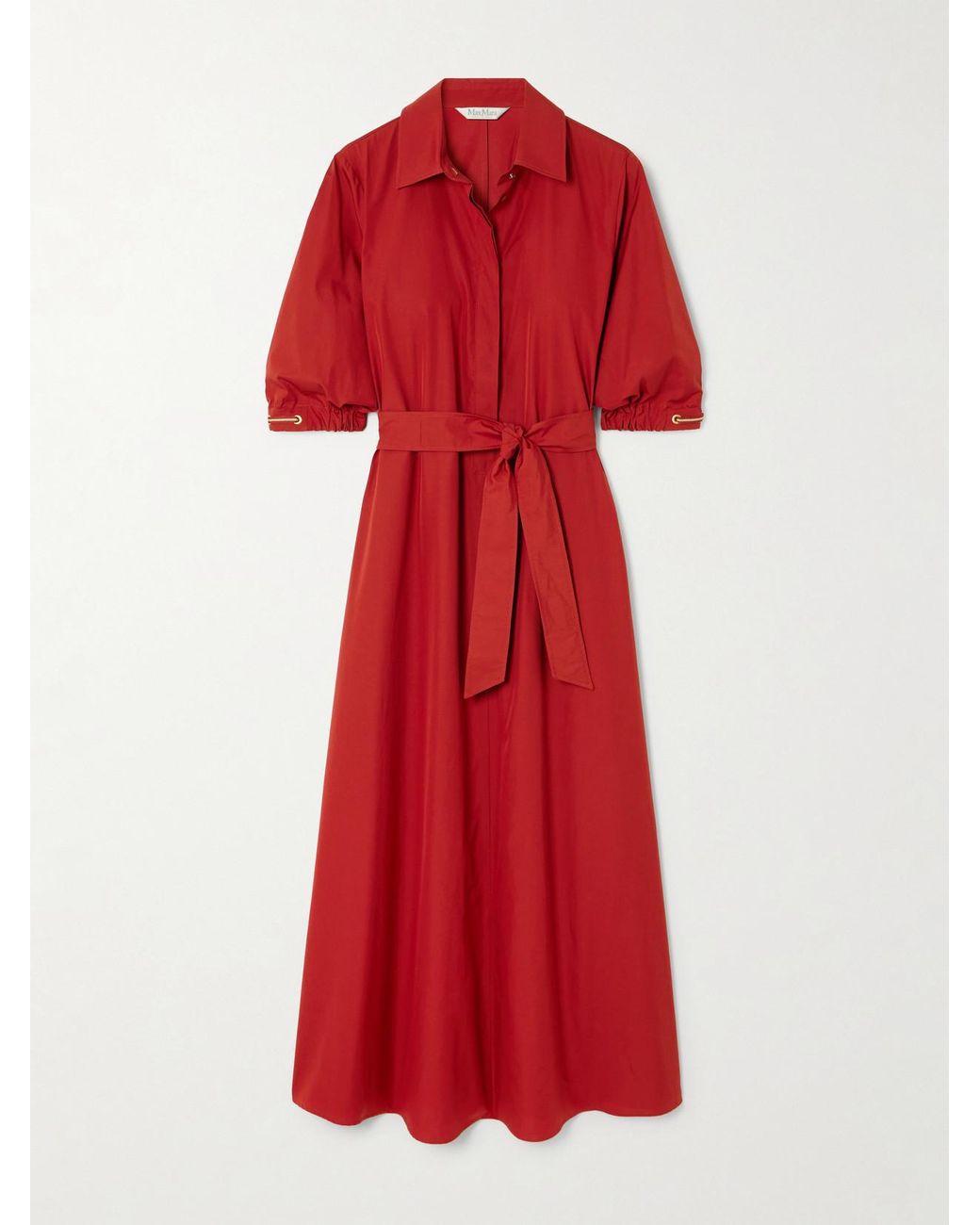 Max Mara Hoyo Cotton-Poplin Midi Shirt Dress in Red | Lyst