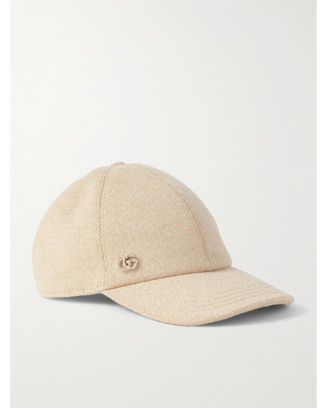 Gucci Crystal-Embellished Leather-Trimmed Wool-Blend Baseball Cap in Natural | Lyst