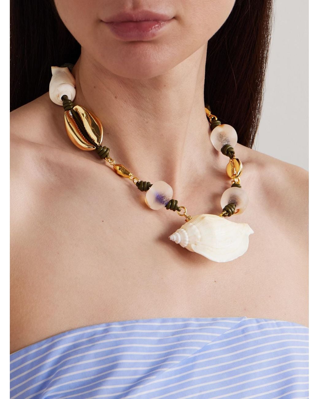 Tohum Design Samsara-Plated, Leather And Shell Necklace in Natural ...