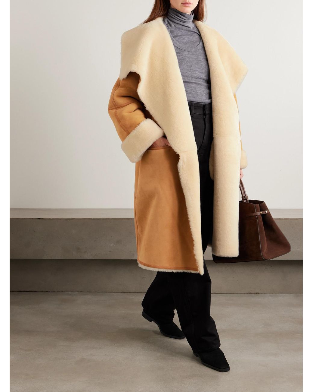 TOTEME Draped Shearling Coat in Natural | Lyst