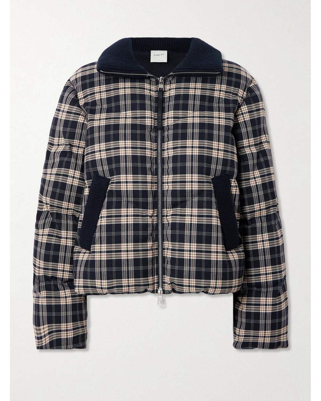 Varley Bryony Ribbed Knit-Trimmed Quilted Checked Ski Jacket in Blue | Lyst