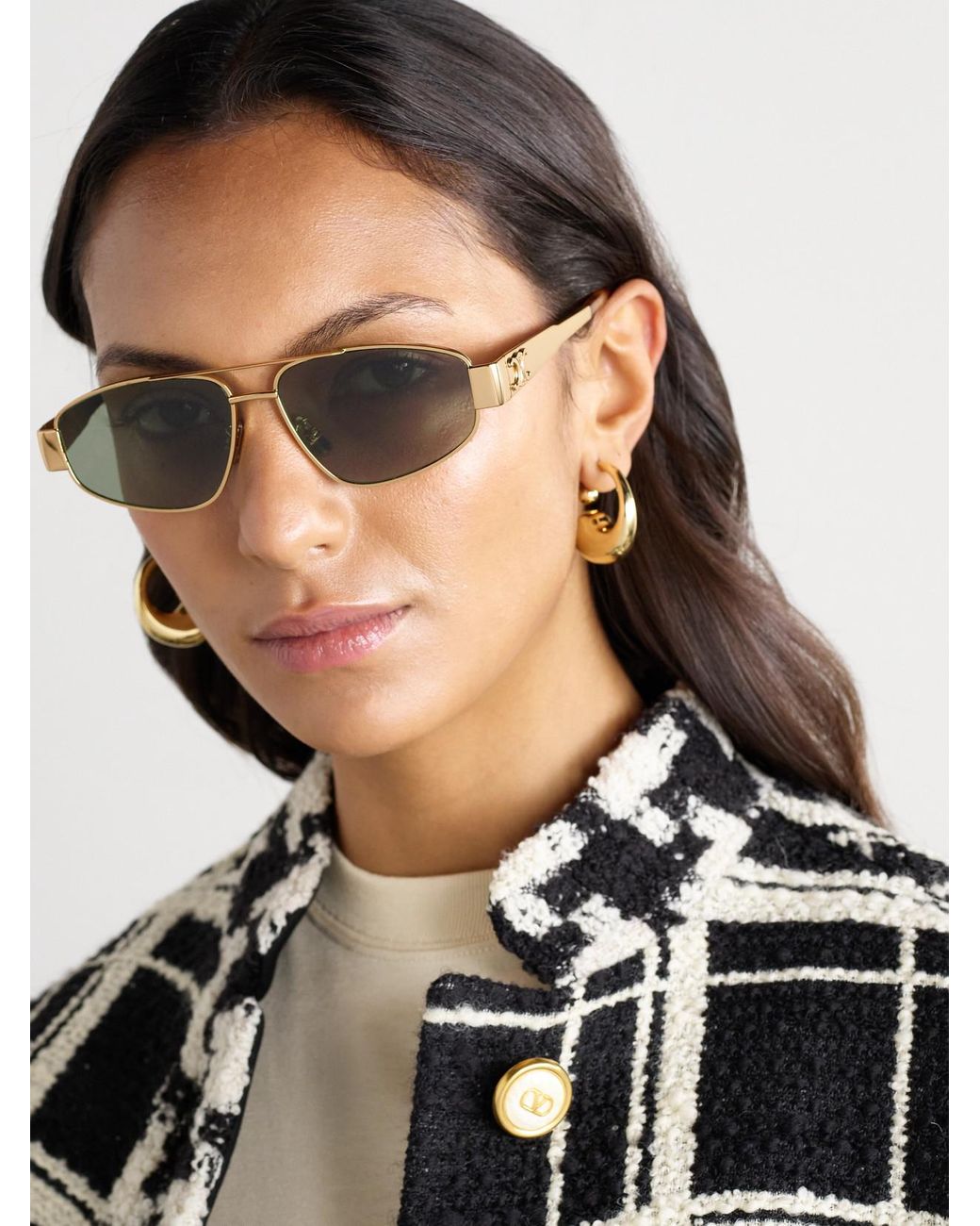 Celine Triomphe Aviator-Style-Tone And Acetate Sunglasses in Metallic ...