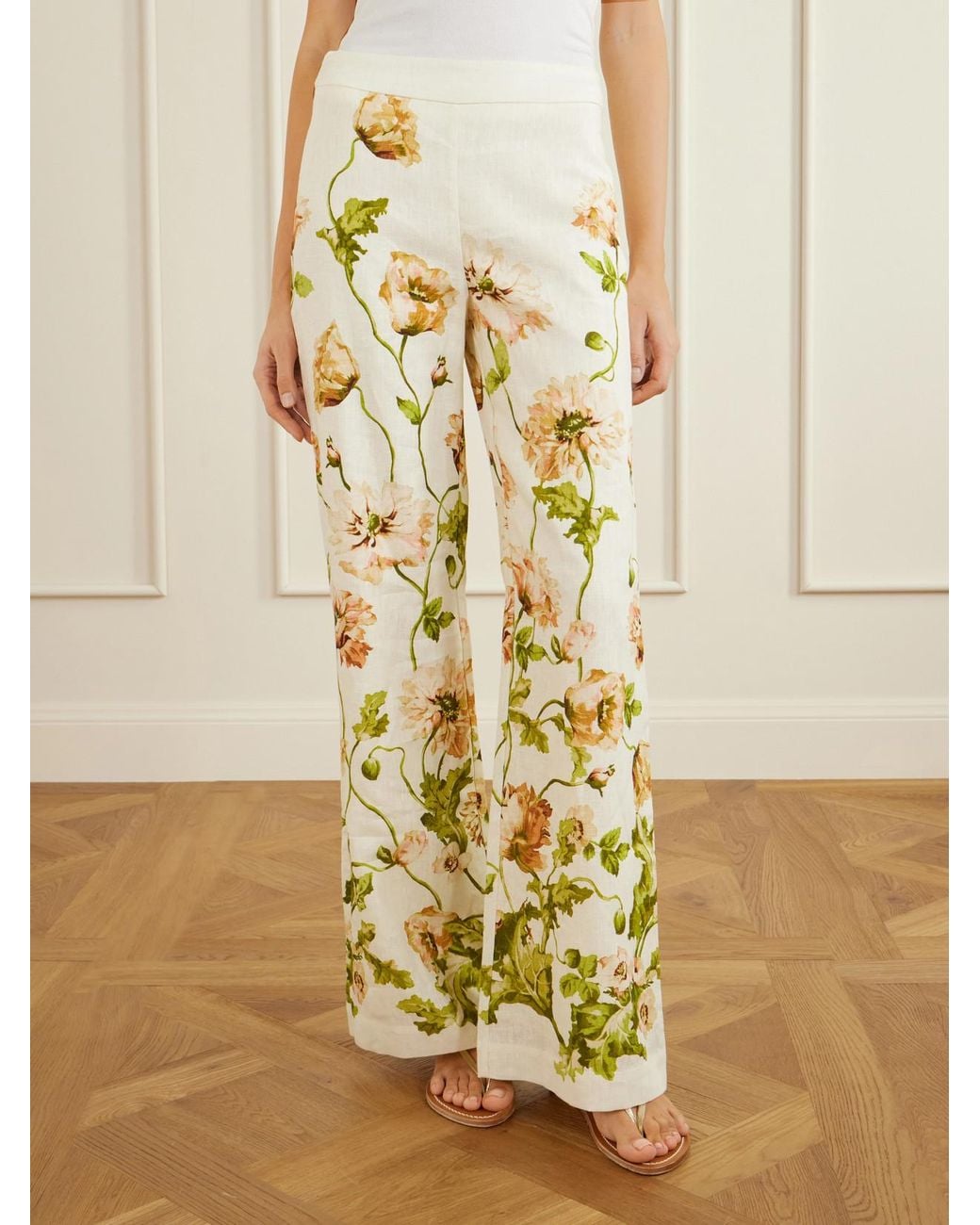 Cara Cara Floral-Print Linen Wide-Leg Pants in Yellow | Lyst