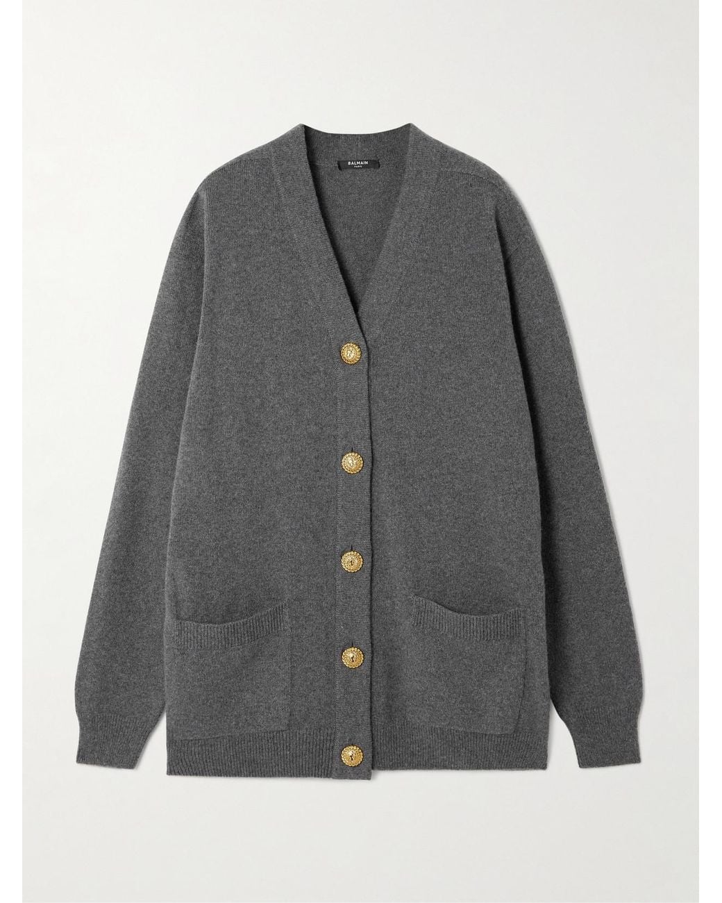 Balmain Cashmere And Wool-Blend Cardigan in Grey | Lyst UK