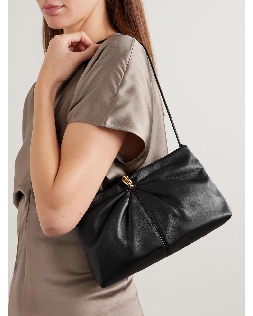 Loeffler Randall Corrine Gathered Leather Shoulder Bag in Black | Lyst