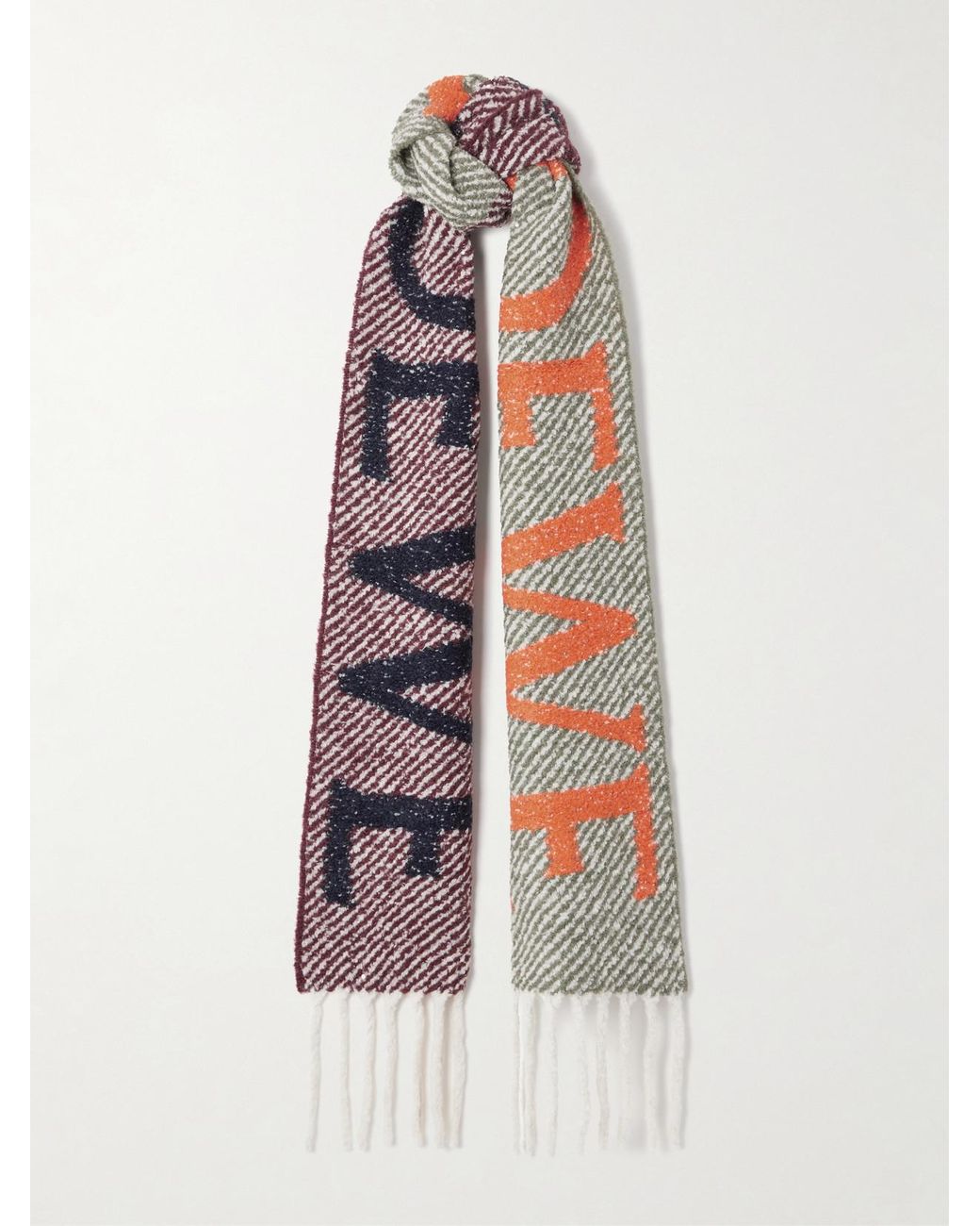 Loewe Fringed Intarsia-Knit Alpaca-Blend Bouclé Scarf in White | Lyst