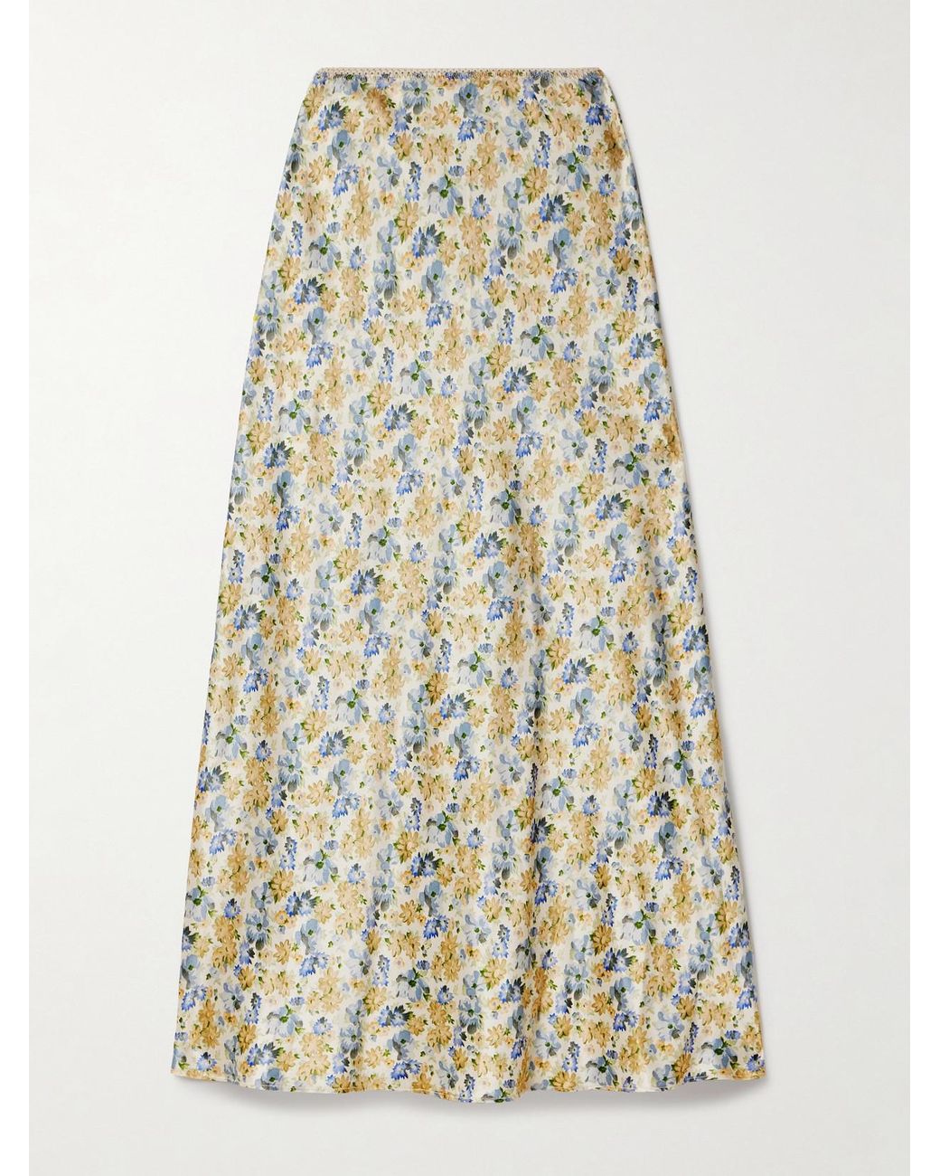 Doen Elowen Picot-Trimmed Floral-Print Silk-Charmeuse Midi Skirt in White | Lyst