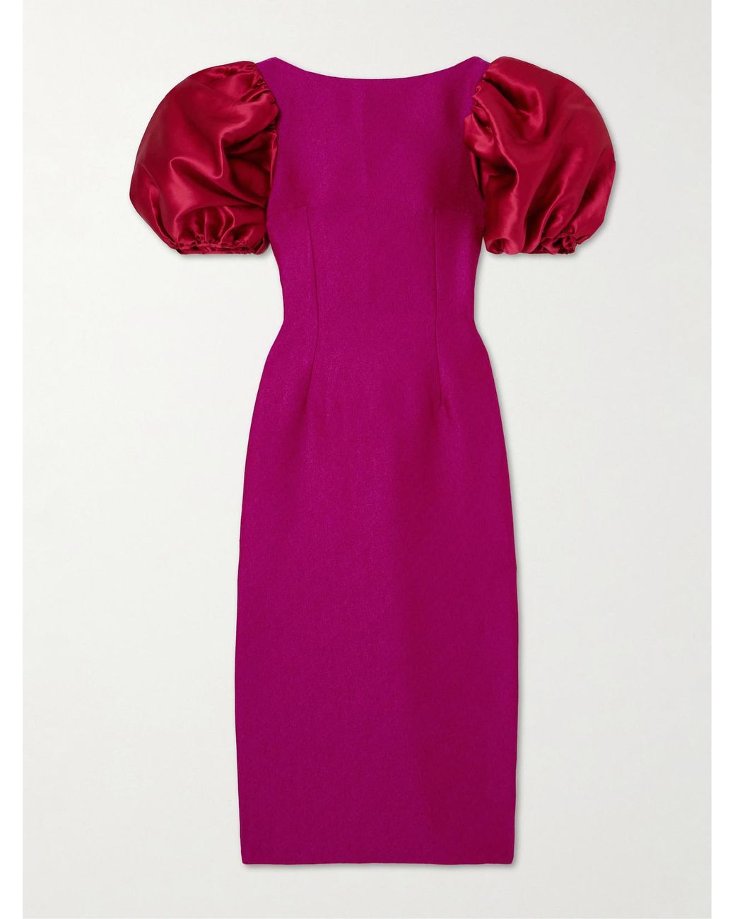 D'Estree Suzanne Faille-Trimmed Crepe Midi Dress in Purple | Lyst