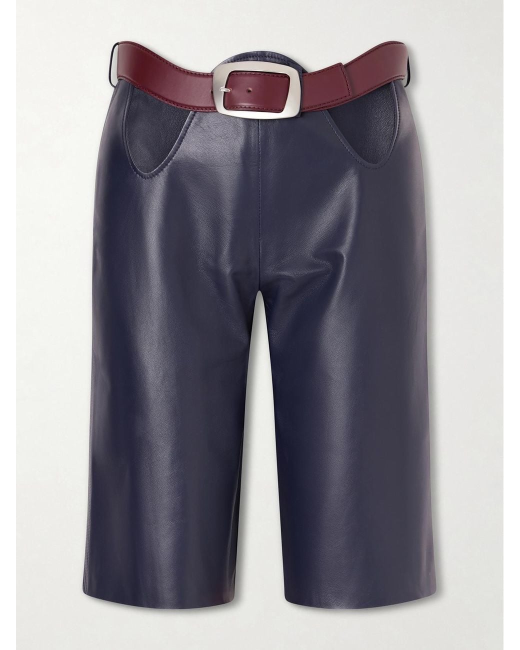 Jean Paul Gaultier Belted Cut-Out Leather Shorts in Blue | Lyst UK