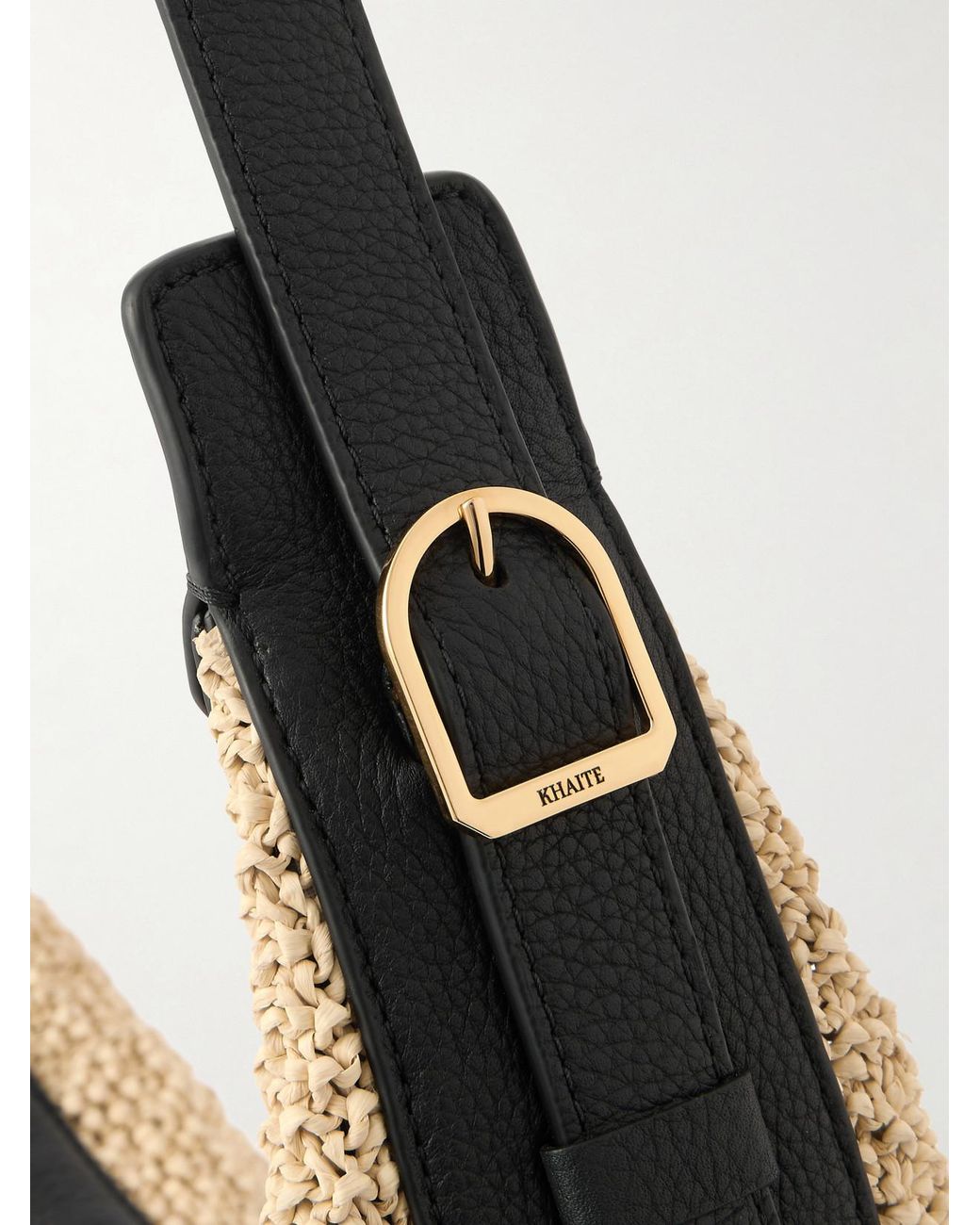 KHAITE Augustina Small Leather-Trimmed Raffia Shoulder Bag in White | Lyst