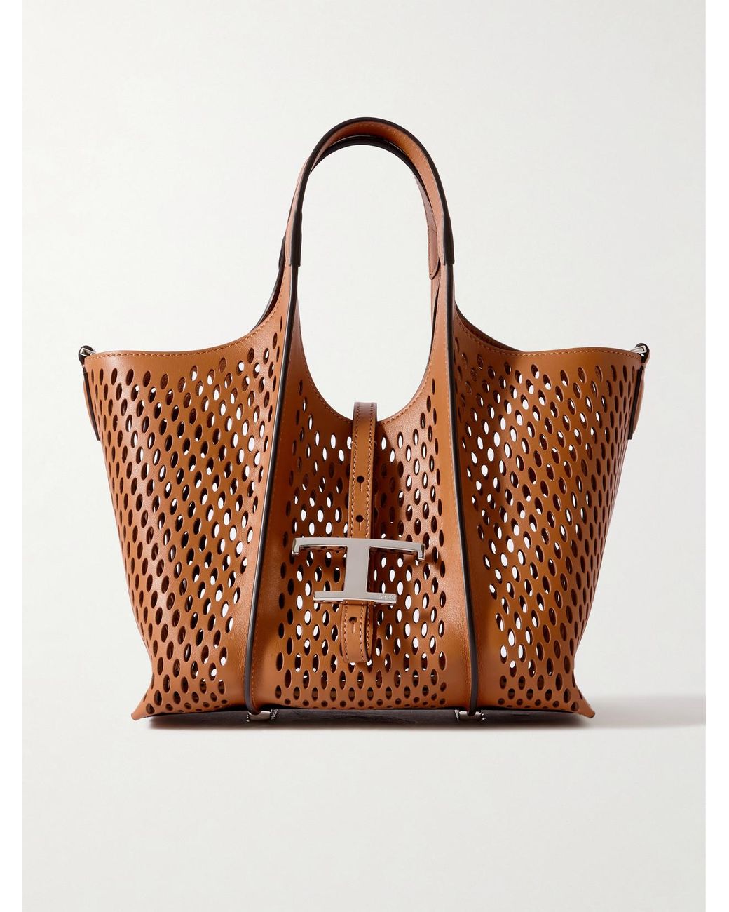 Tod's T Timeless Mini Perforated Leather Shoulder Bag in Brown | Lyst