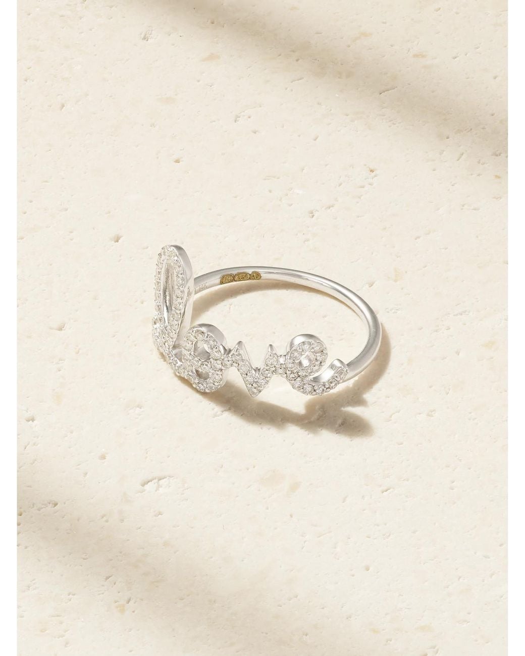 Sydney Evan Love Script 14-Karat Diamond Ring in Natural | Lyst UK