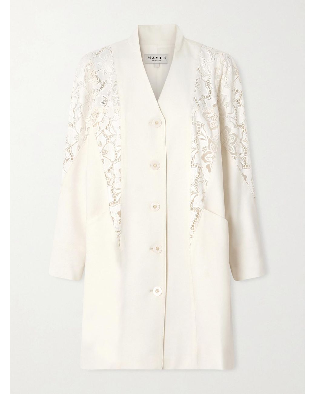 Maison Mayle Ines Lace-Trimmed Wool-Twill Mini Dress in Natural | Lyst