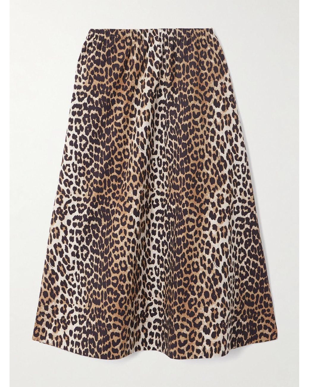 Ganni Leopard-Print Organic Cotton-Poplin Midi Skirt | Lyst