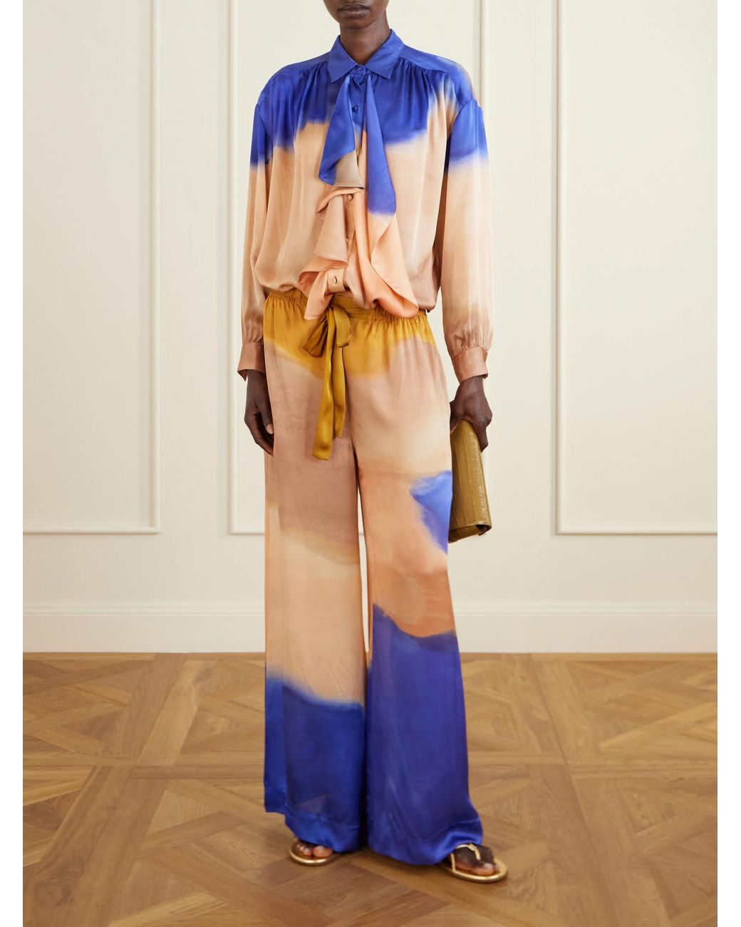 Ulla Johnson Julien Dégradé Silk-Satin Wide-Leg Pants in Blue | Lyst