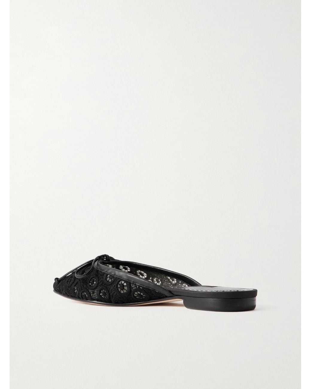 Manolo Blahnik Ballerimu Bow-Detailed Leather-Trimmed Lace Flats in ...
