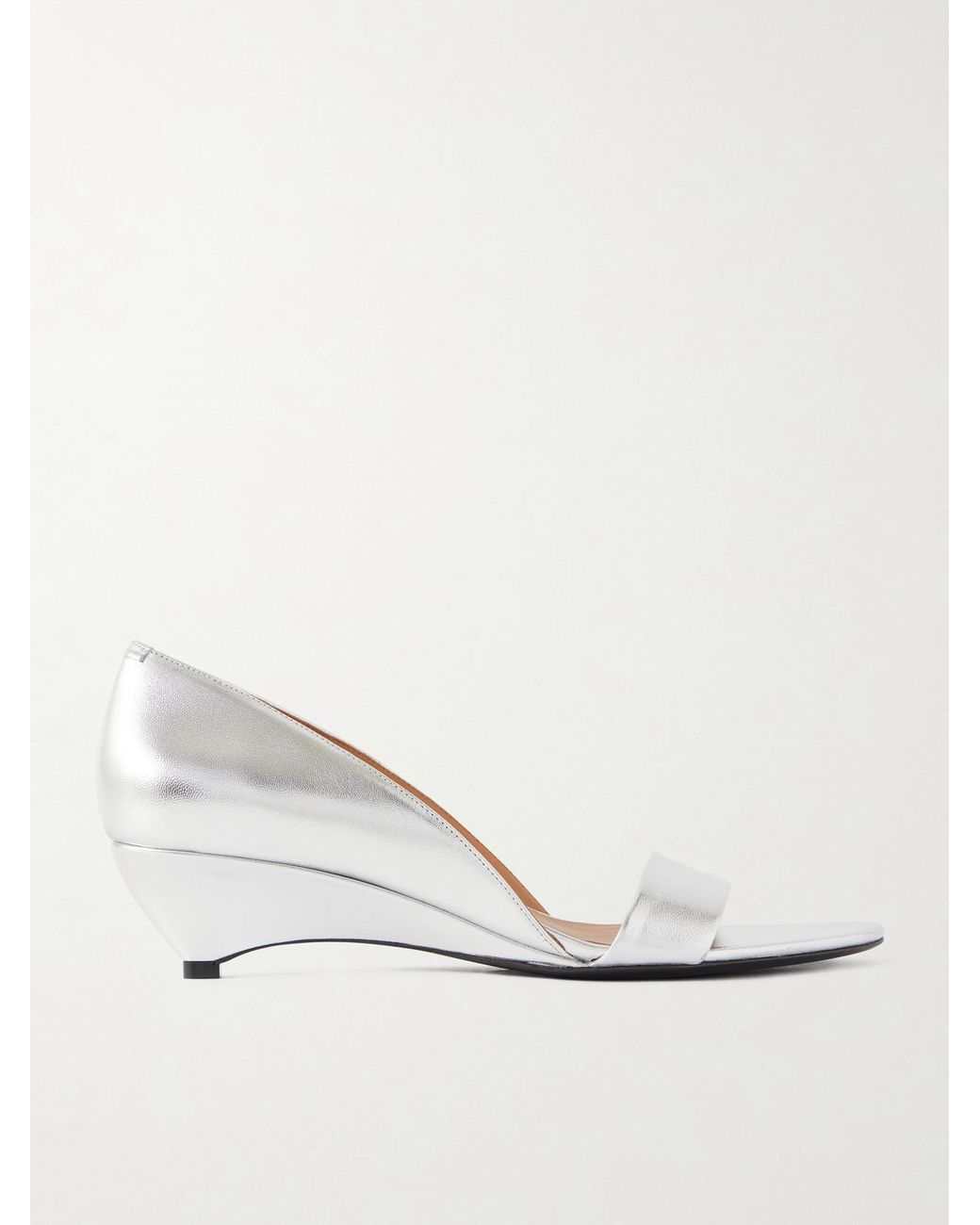 Jil Sander Metallic Leather Wedge Sandals in White | Lyst