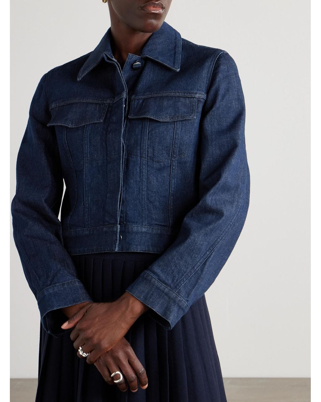 Another Tomorrow Cropped Denim Jacket in Blue | Lyst