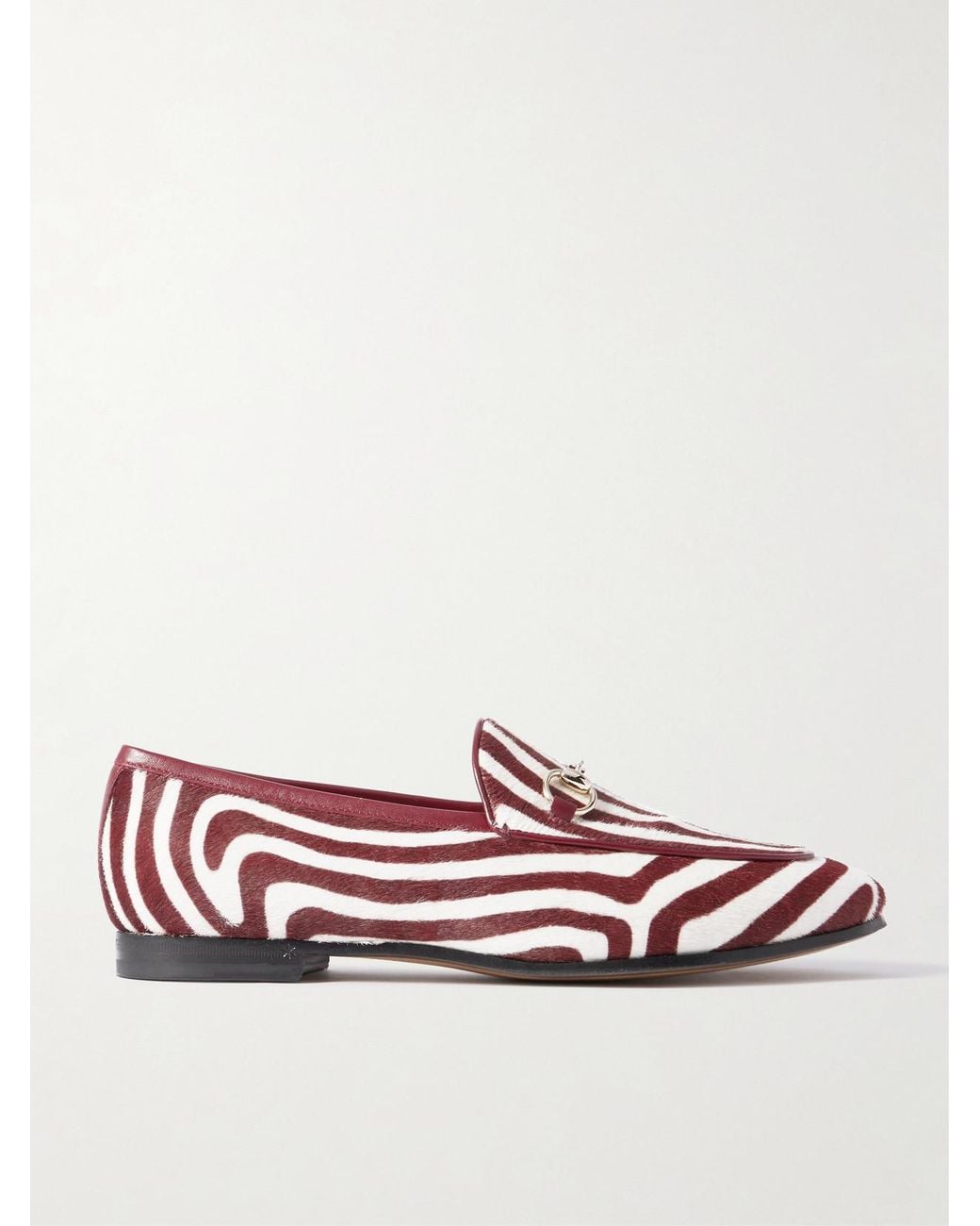 Gucci Jordaan Horsebit-Detailed Zebra-Print Calf Hair Loafers in White ...