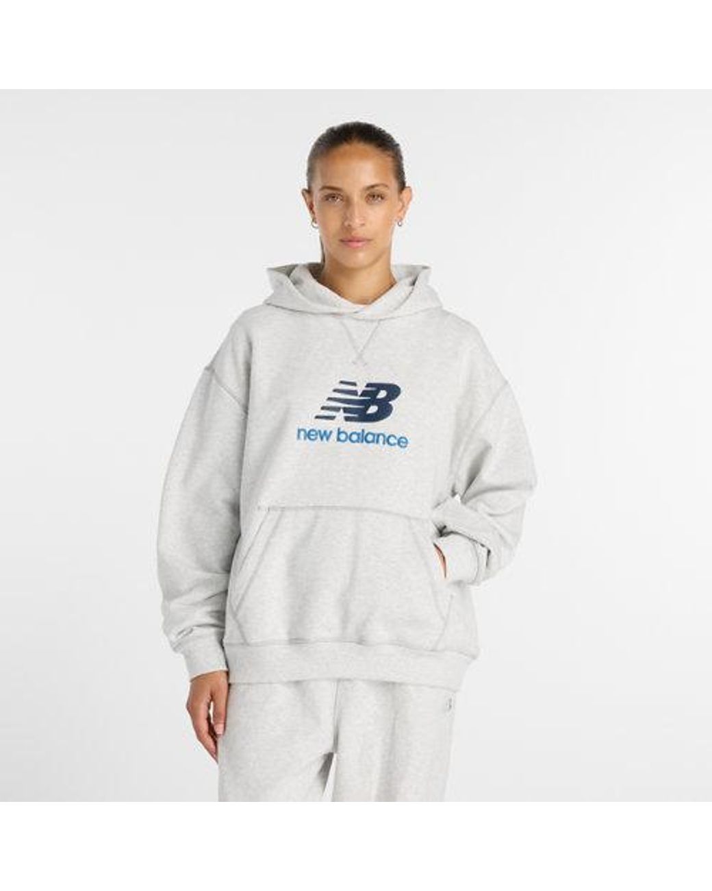 New Balance Athletics French Terry Logo Hoodie in White | Lyst