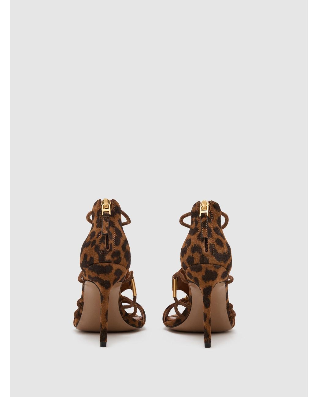 Reiss Roxanne Suede Leopard-Print Strappy Sandals | Lyst