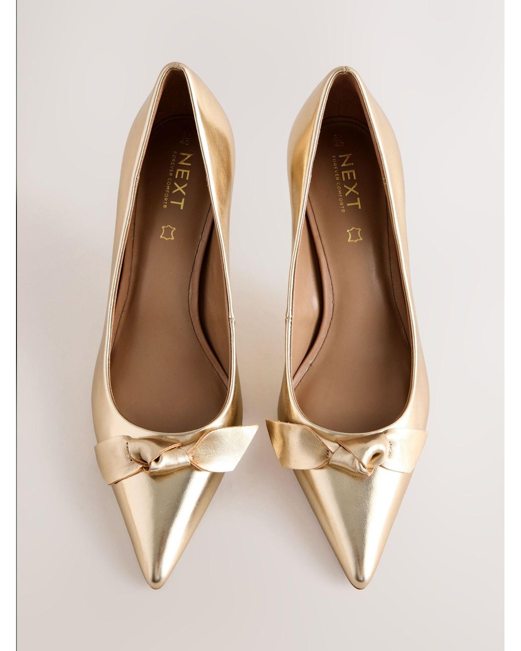 Next Forever Comfort Bow Detail Leather Mid Court Shoes in Natural | Lyst