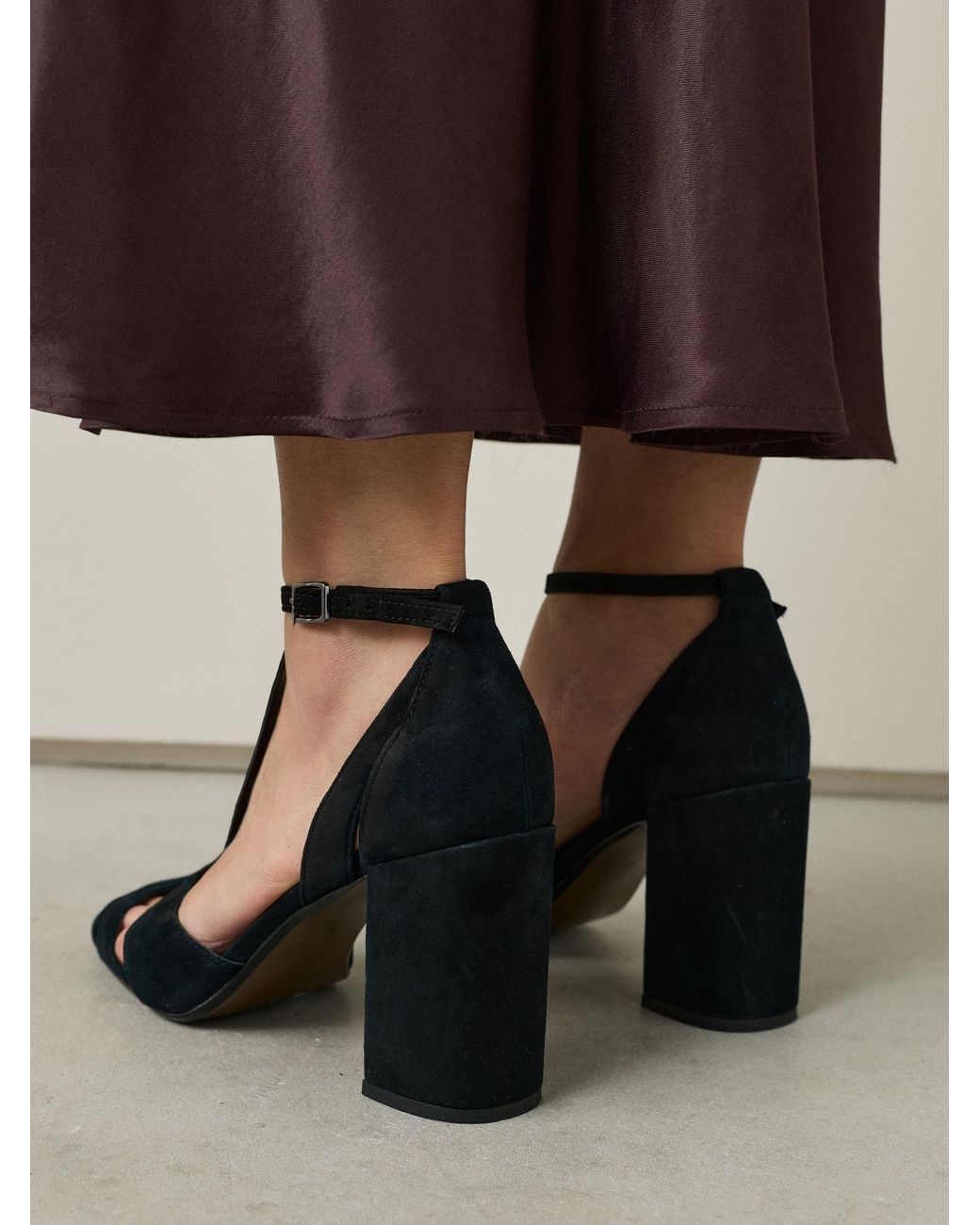 Next Forever Comfort Leather T-Bar Cutout Closed Toe Block Heels in ...