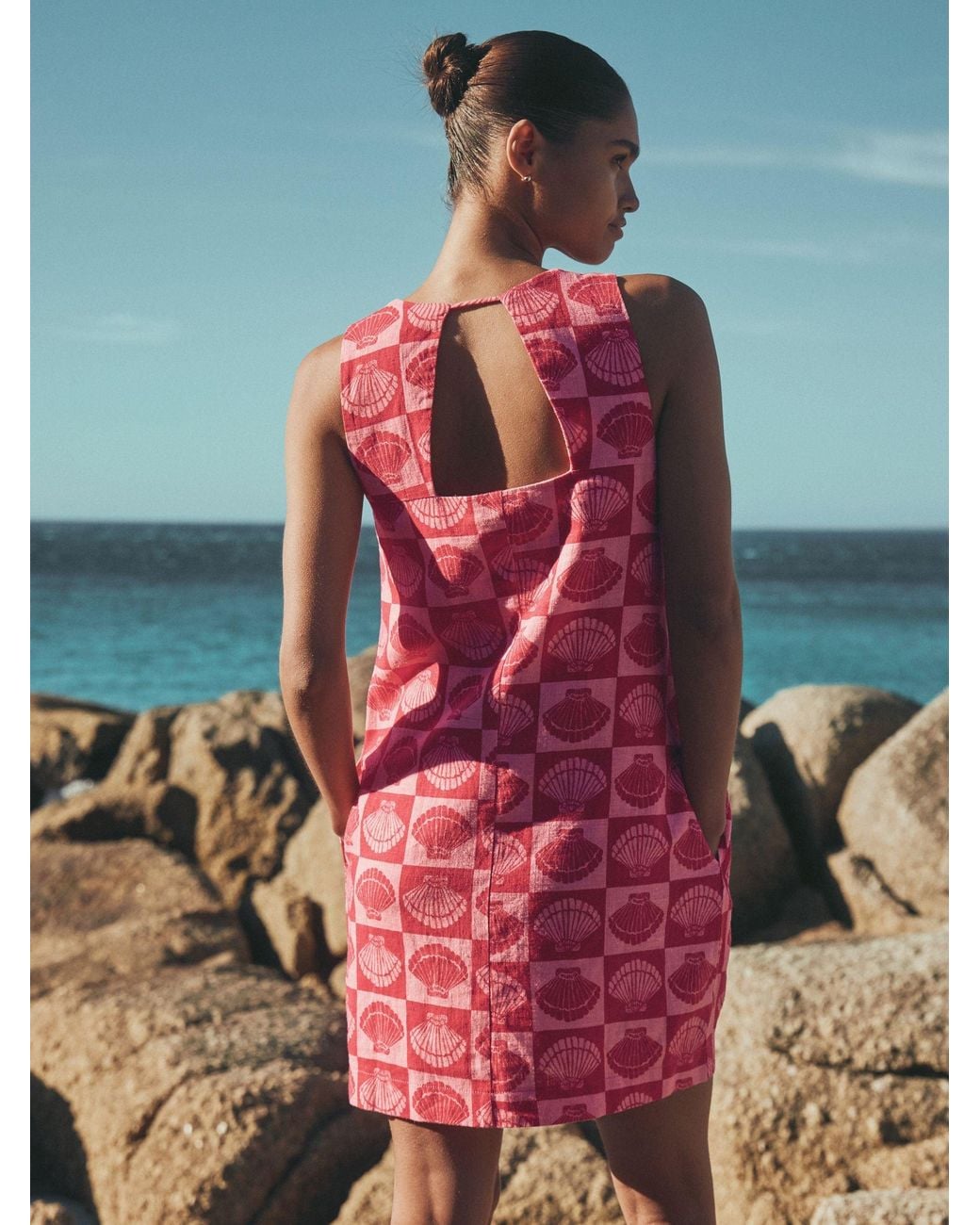Next Linen Rich Square Neck Shift Mini Dress in Pink | Lyst