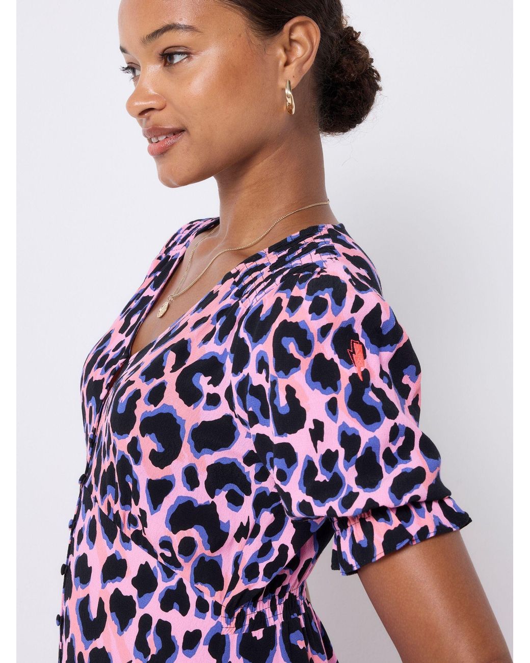 Scamp & Dude Wild Cheetah Flute Sleeve Midi Tea Dress in White | Lyst