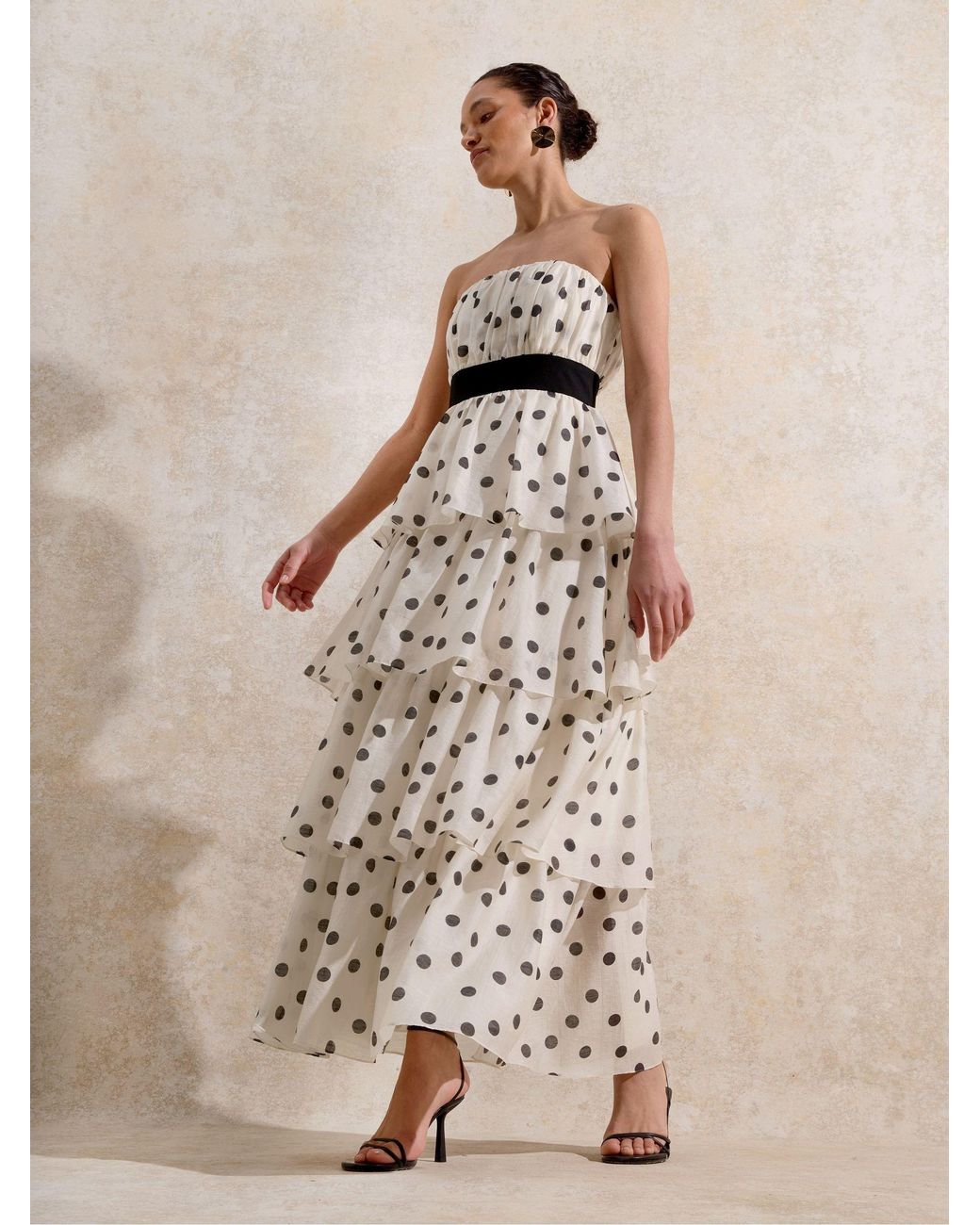 Ro & Zo Claudia And Spot Print Tiered Dress in Natural | Lyst