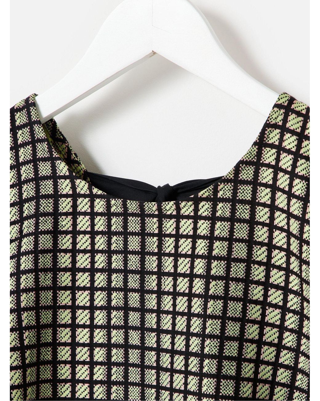 Oliver Bonas Checked Jacquard Puff Sleeve Mini Dress in Green | Lyst
