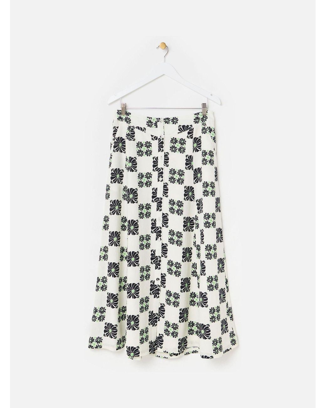 Oliver Bonas Floral Print Tile Midi Skirt in White | Lyst