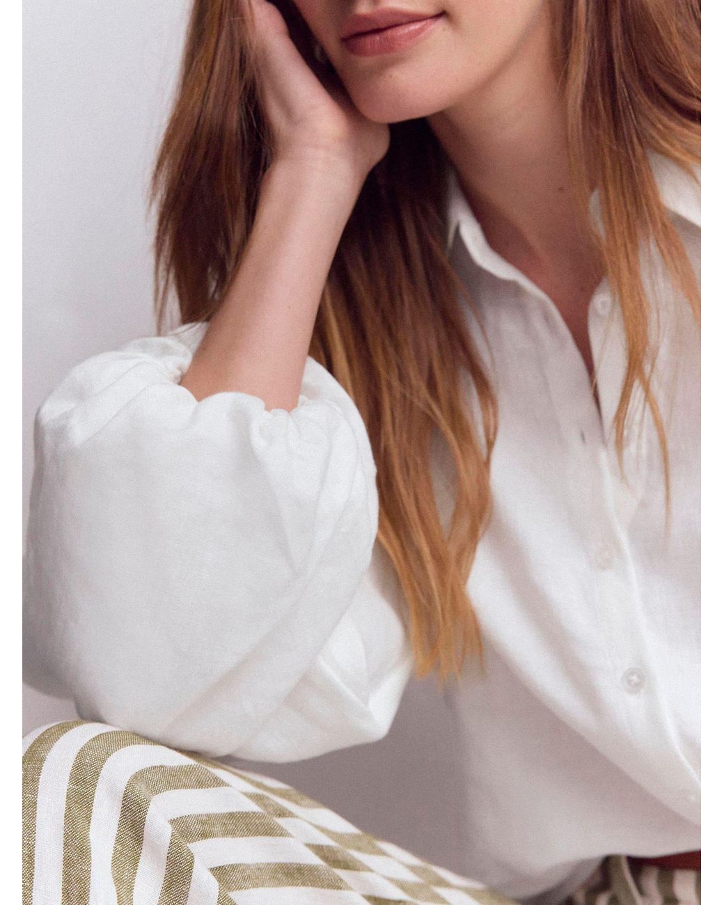 Boden Puff Sleeve Linen Shirt in White | Lyst