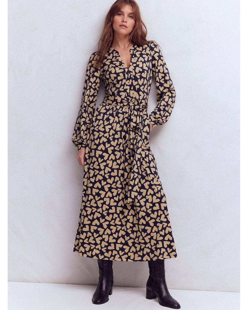 Boden Naomi Long Sleeve Jersey Dress in White | Lyst