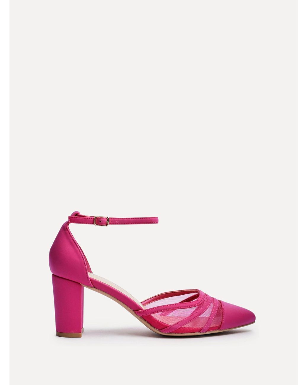 Linzi Tasha Block Court Heels Shoes With Mesh Front Detail in Pink | Lyst