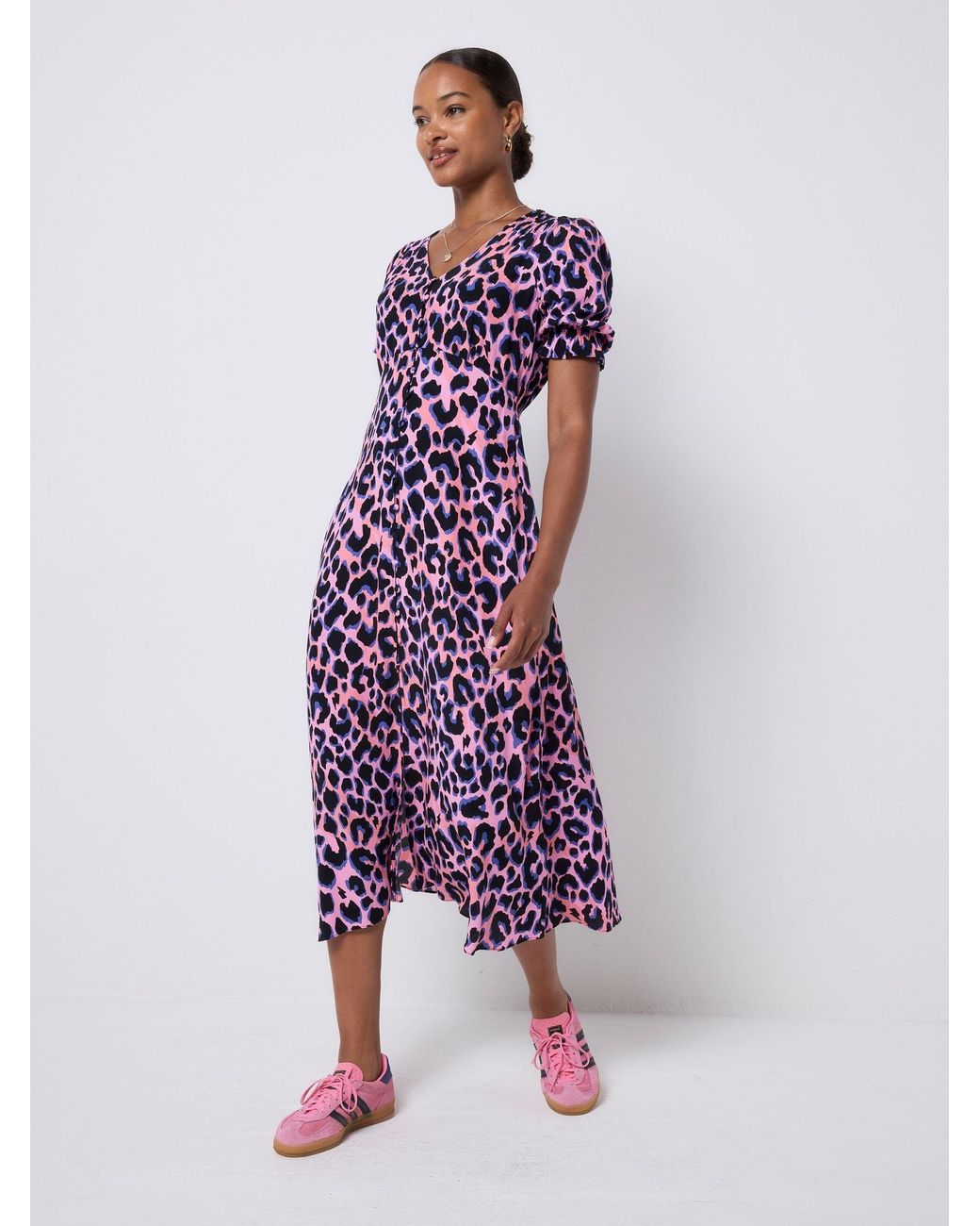 Scamp & Dude Wild Cheetah Flute Sleeve Midi Tea Dress in White | Lyst