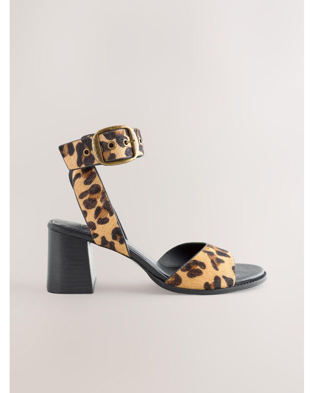 Next Leather Buckle Block Heel Sandals in Metallic | Lyst