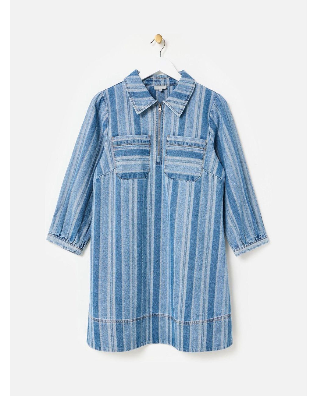 Oliver Bonas Denim Striped Half Zip Mini Dress in Blue | Lyst