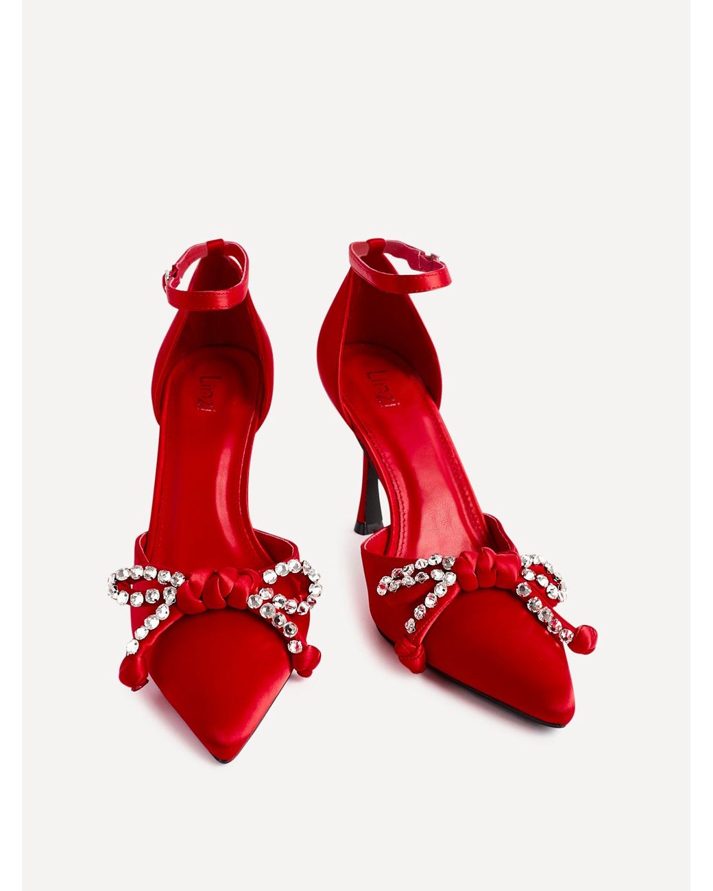Linzi Glimpse Court Heel With Diamante Bow in Red | Lyst