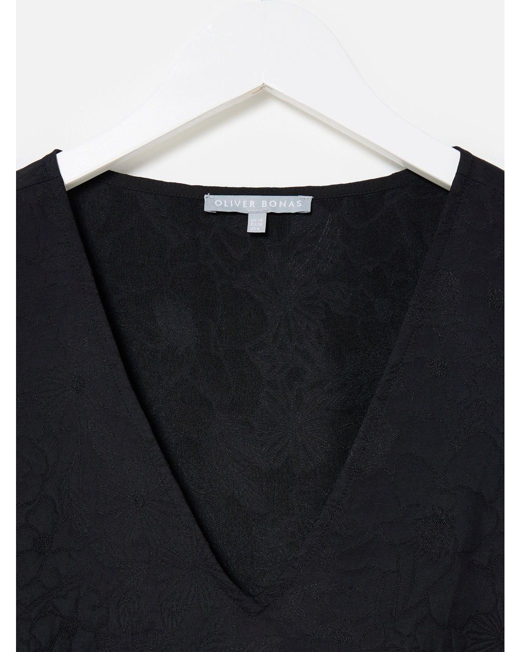 Oliver Bonas Floral Quilted Puff Sleeve Mini Dress in Black | Lyst