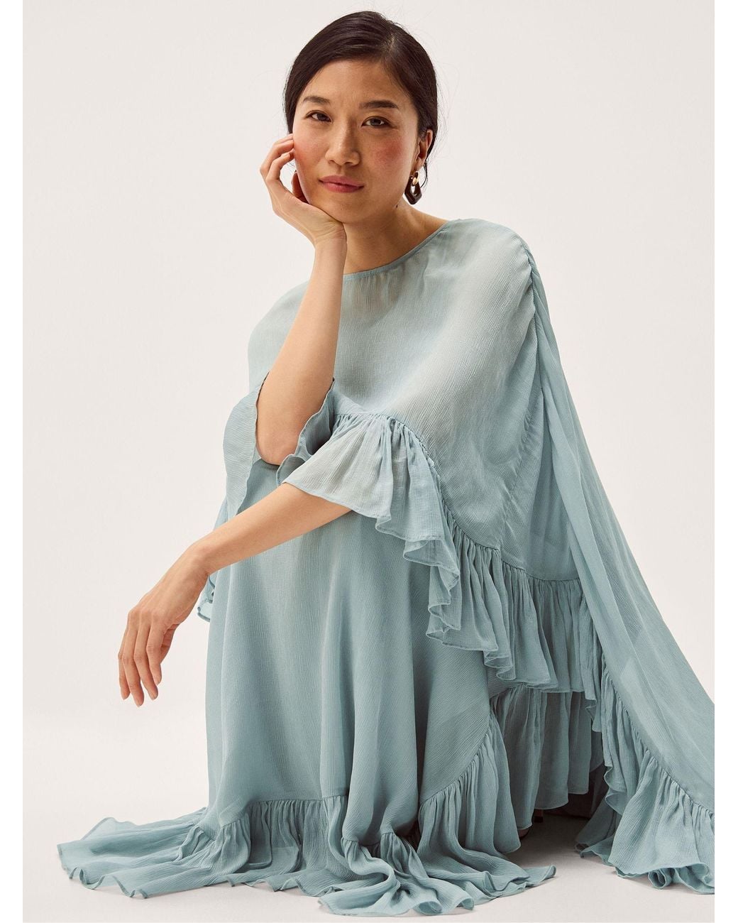 Monsoon Jodie Ruffle Cape Chiffon Maxi Dress in Blue | Lyst