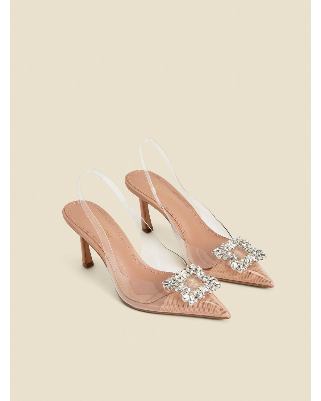 Sosandar Rhinestone Detail Vinyl Slingback Court Shoes in Natural | Lyst