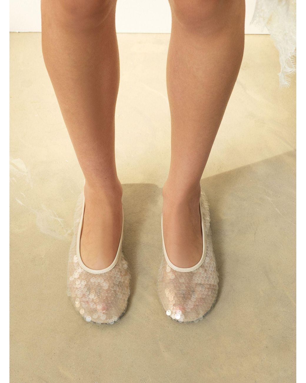 Next Forever Comfort Round Toe Sequin Ballerina Flats in Natural | Lyst