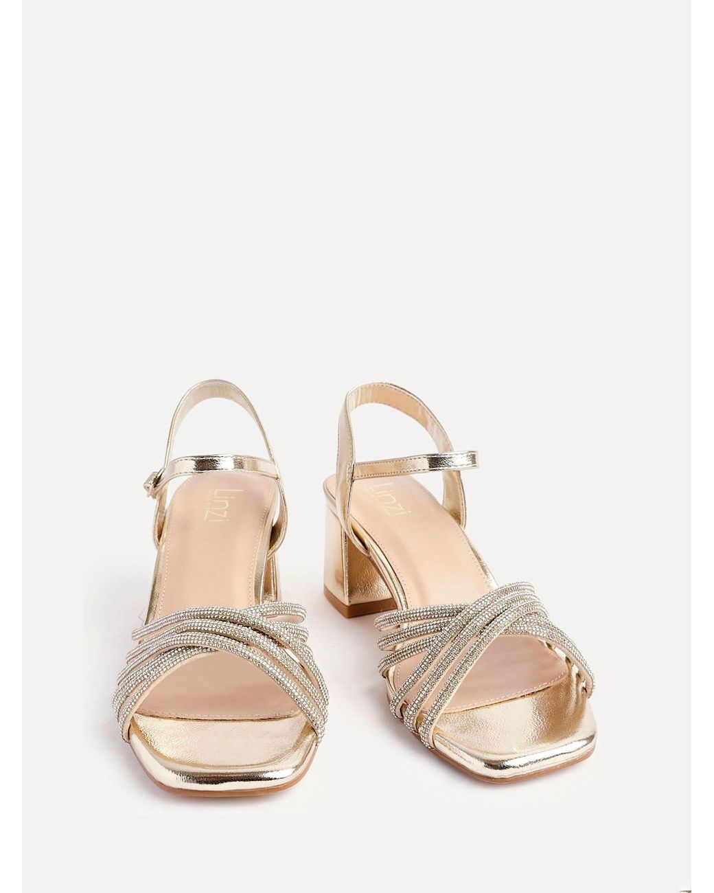 Linzi Strictly Wide Fit Diamante Crossover Heeled Sandals in Brown | Lyst