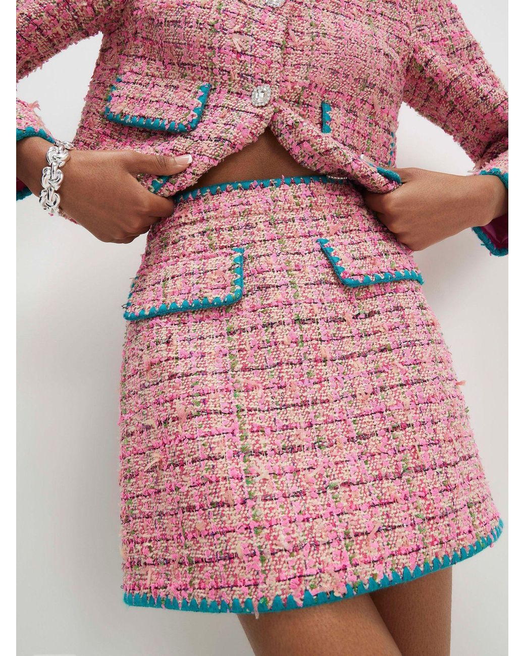 River Island Whipstitch Boucle Mini Skirt in Pink | Lyst