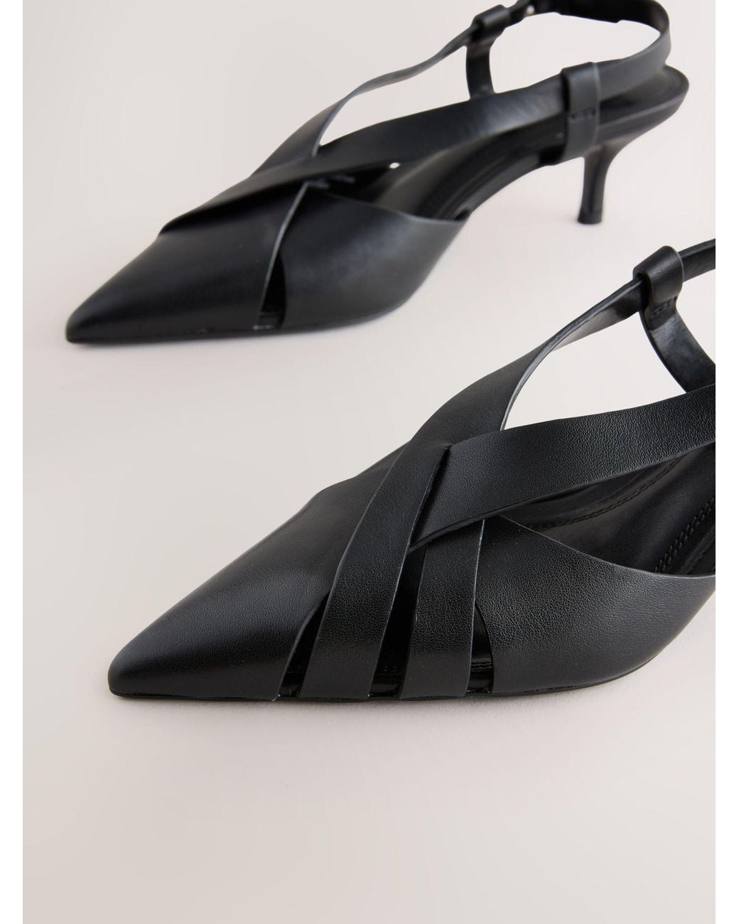 Next Forever Comfort Leather Weave Point Toe Slingback Heels in Black ...