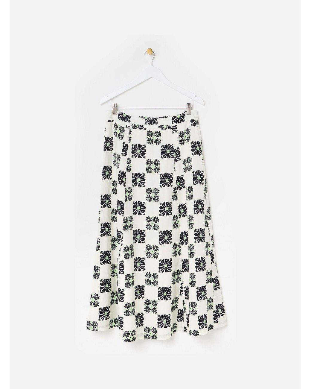 Oliver Bonas Floral Print Tile Midi Skirt in White | Lyst